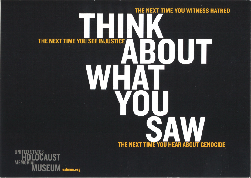 "Think About What You Saw" Poster / Postcard – United States Holocaust ...